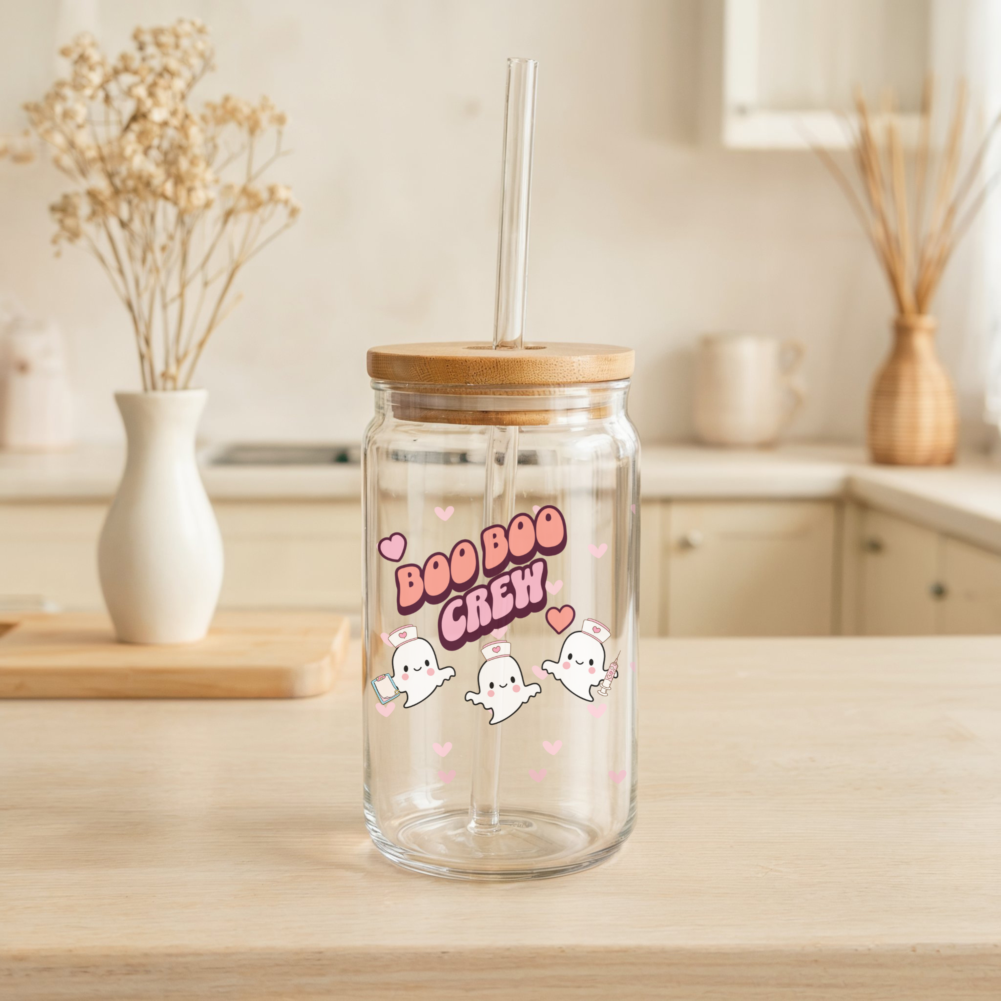 Cute Ghosts Sipper Glass, 16oz, Boo Boo Crew Drinkware, Coffee Cup ...